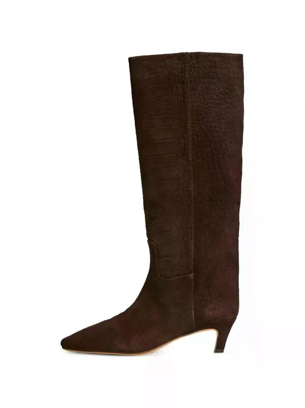 TWINSET Crocodile Print Suede Knee-high Boots