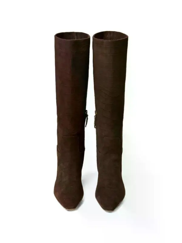 TWINSET Crocodile Print Suede Knee-high Boots