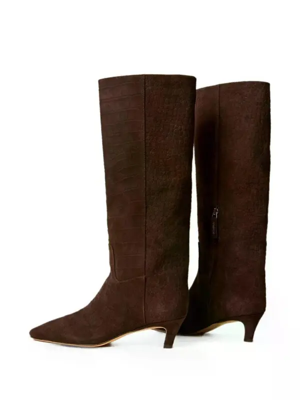 TWINSET Crocodile Print Suede Knee-high Boots