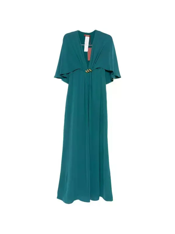 Max Mara Cape Effect Maxi Dress With Gold-tone Hardware - Blue