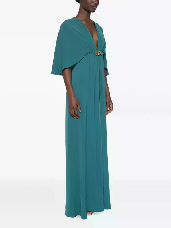 Max Mara Cape Effect Maxi Dress With Gold-tone Hardware - Blue