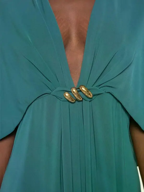 Max Mara Cape Effect Maxi Dress With Gold-tone Hardware - Blue