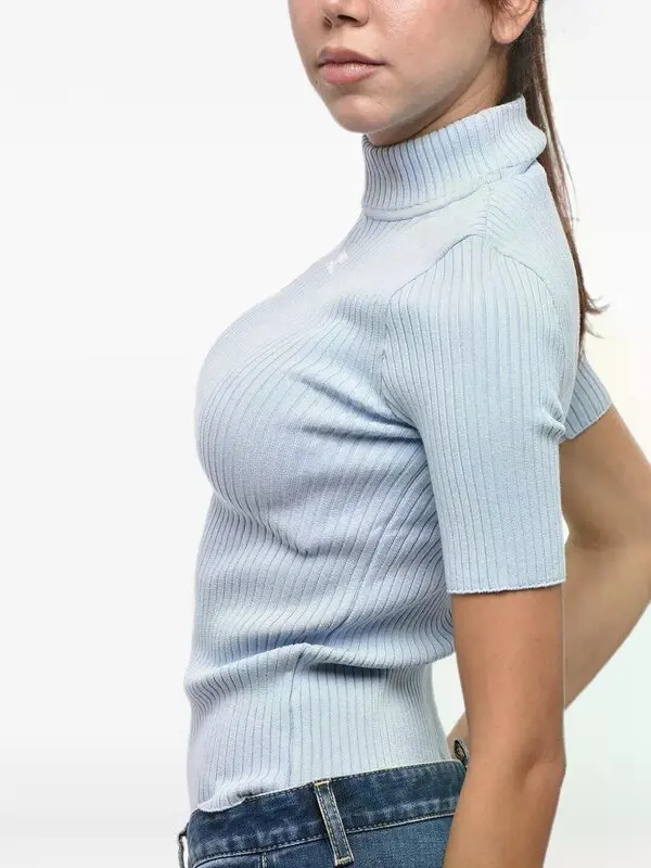 COURREGES Ribbed Knit Logo Embroidered Turtleneck T-shirt