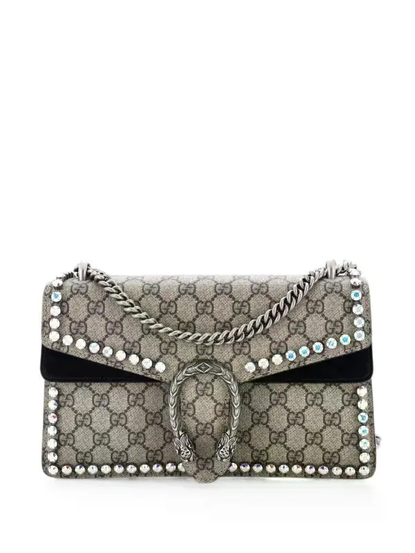 Gucci Dionysus Gg Coated Canvas Small Shoulder Bag With Crystal Embellishments - Brown