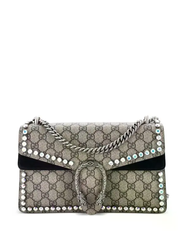 Gucci Dionysus Gg Coated Canvas Small Shoulder Bag With Crystal Embellishments - Brown