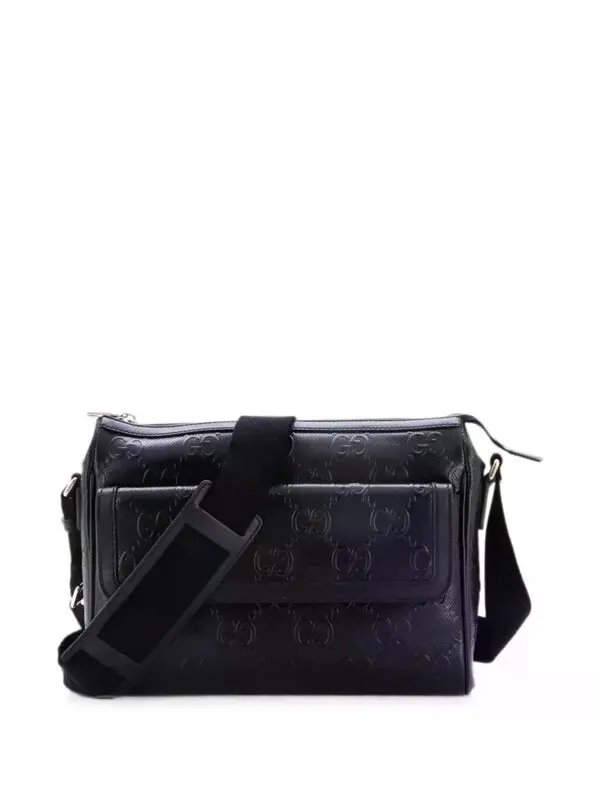 Gucci Gg Embossed Perforated Leather Messenger Bag