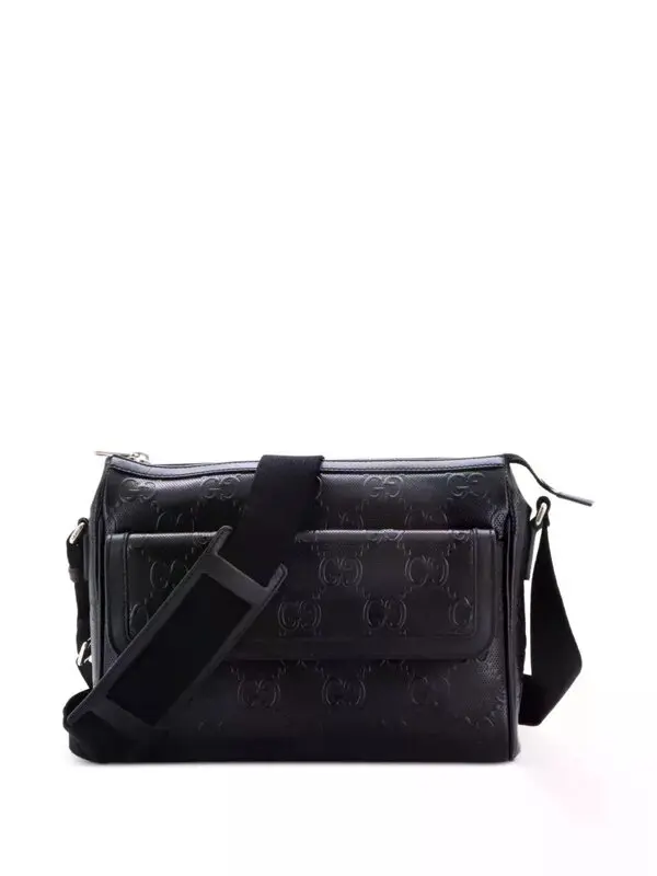 Gucci Gg Embossed Perforated Leather Messenger Bag - Black