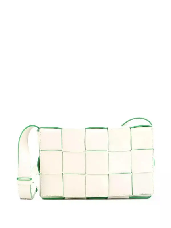 Bottega Veneta Cassette Maxi Intrecciato Leather Crossbody Bag - White