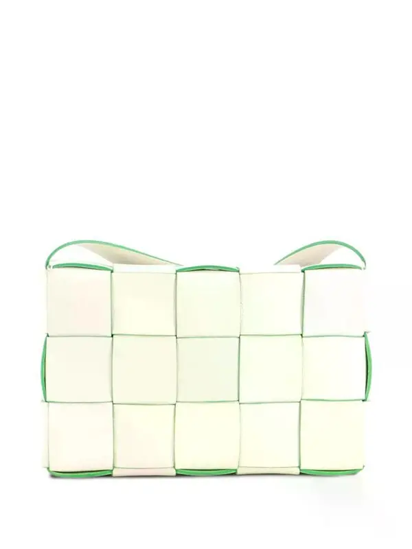 Bottega Veneta Cassette Maxi Intrecciato Leather Crossbody Bag - White