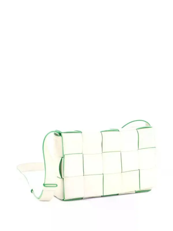 Bottega Veneta Cassette Maxi Intrecciato Leather Crossbody Bag - White