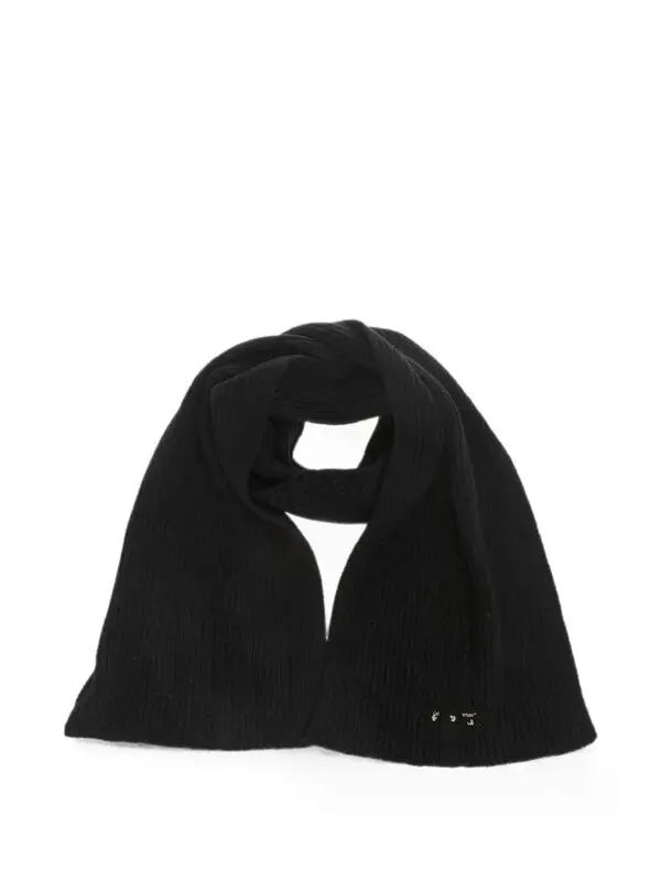 Off-White Ribbed Wool Scarf With Silver Logo - Black