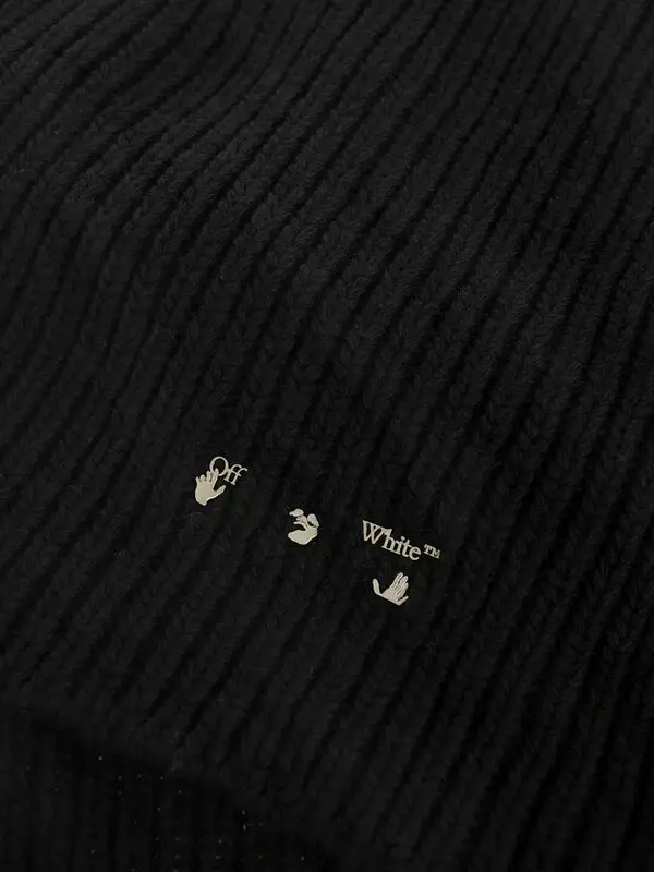 Off-White Ribbed Wool Scarf With Silver Logo