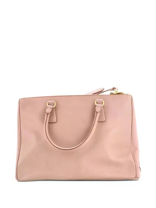 Prada Lux Saffiano Leather Double Zip Tote Bag - Neutrals