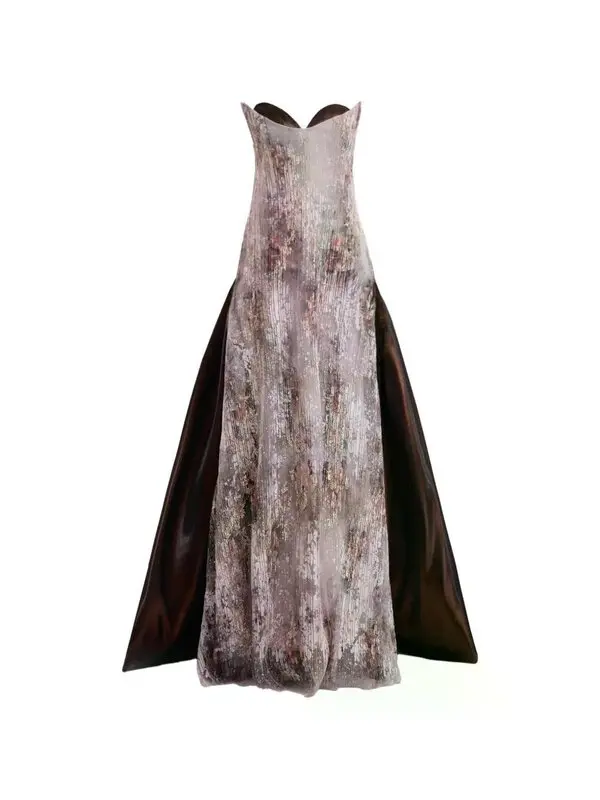 GEMY MAALOUF Strapless Sculpted-neck Abstract Print Gown
