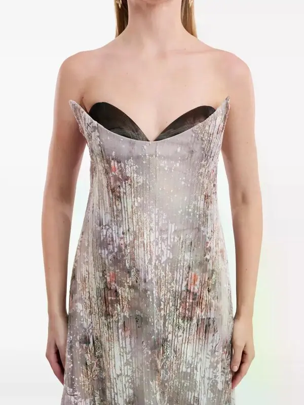 GEMY MAALOUF Strapless Sculpted-neck Abstract Print Gown