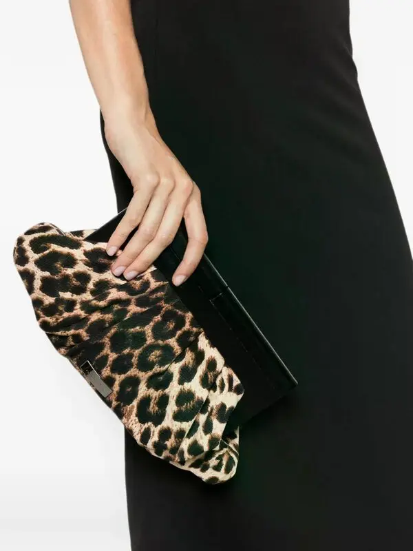 TWENTY FOURHAITCH Kenda Ruched Leopard Print Clutch Bag
