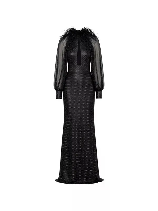 GEMY MAALOUF Feather-trimmed Crystal Embellished Gown - Black