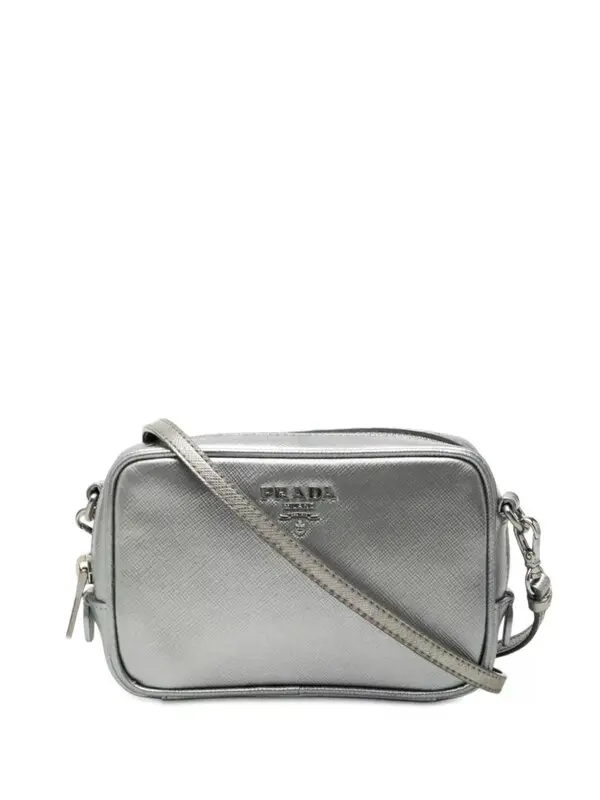 Prada Metallic Saffiano Lux Camera Crossbody Bag - Silver