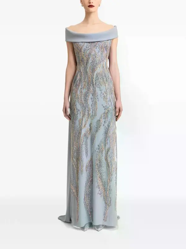 GEMY MAALOUF Embellished Off-the-shoulder Cape Detail Maxi Dress
