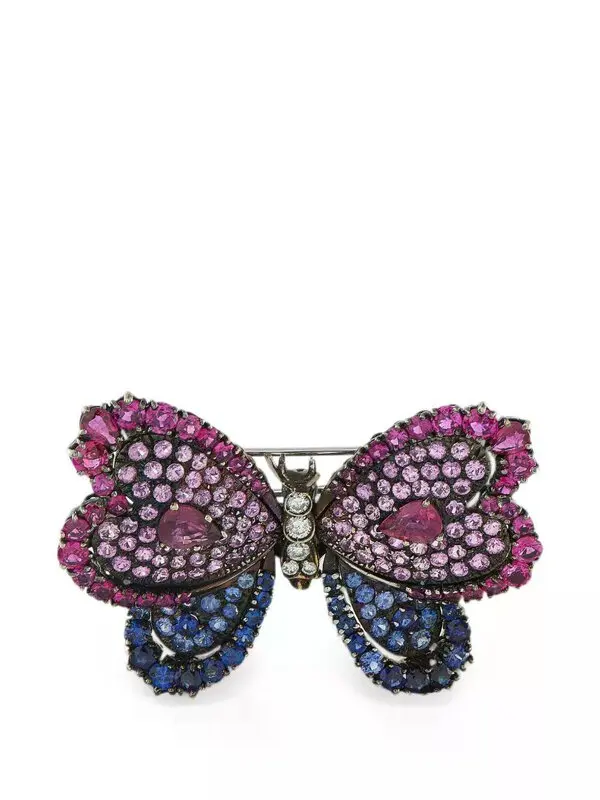 LB EXCLUSIVE Butterfly-motif Multi-stone Brooch - Silver