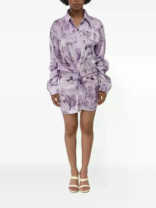 Off-White Floral Print Twisted-waist Mini Dress