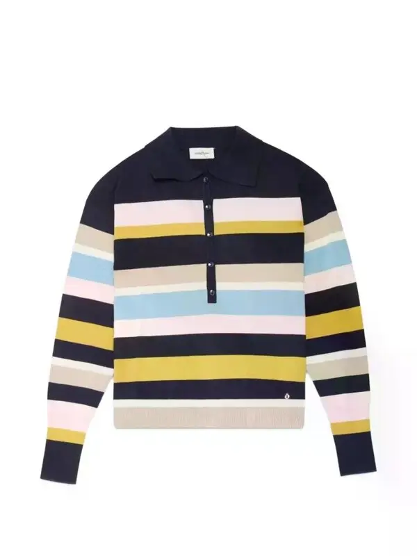 OTTOD'AME Striped Long-sleeve Polo Shirt - Blue