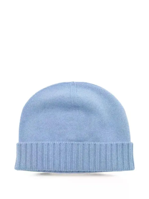 Malo Ribbed Trim Cashmere Beanie Hat - Blue