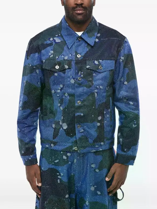 Off-White Evening Camouflage-print Crystal-embellished Denim Jacket