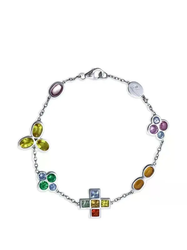 ALEXANDER LAUT 18k White Gold Multi-color Sapphire And Diamond Charm Bracelet - Silver