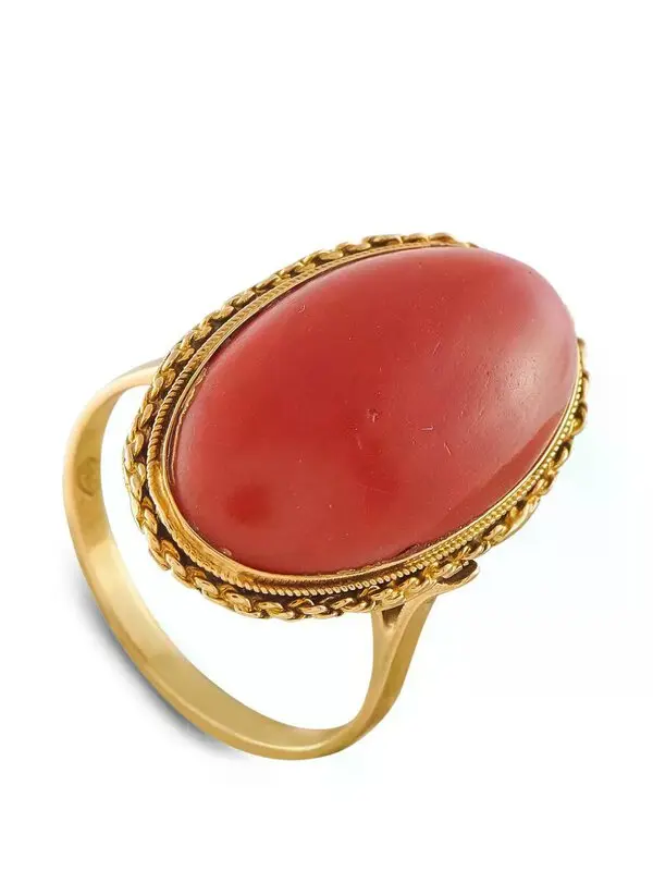 LB EXCLUSIVE 18k Yellow Oval Coral Cocktail Ring - Gold