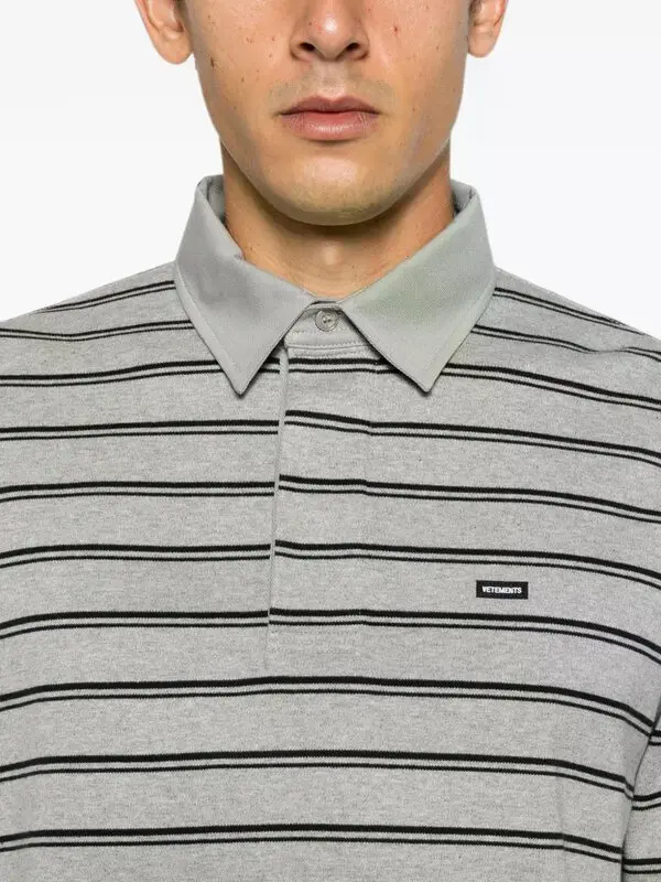 Vetements Striped Long-sleeve Polo Shirt - Grey