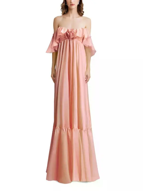 GEMY MAALOUF Off-the-shoulder Flower Appliqué Gown