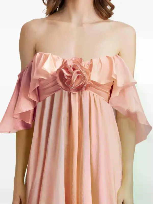 GEMY MAALOUF Off-the-shoulder Flower Appliqué Gown