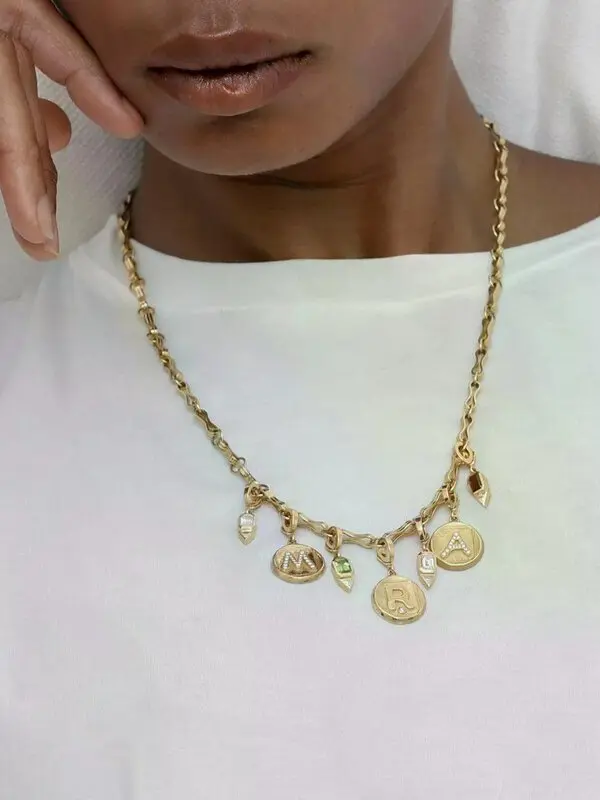 AZLEE 18k Yellow Diamond Initial Motif Pendant