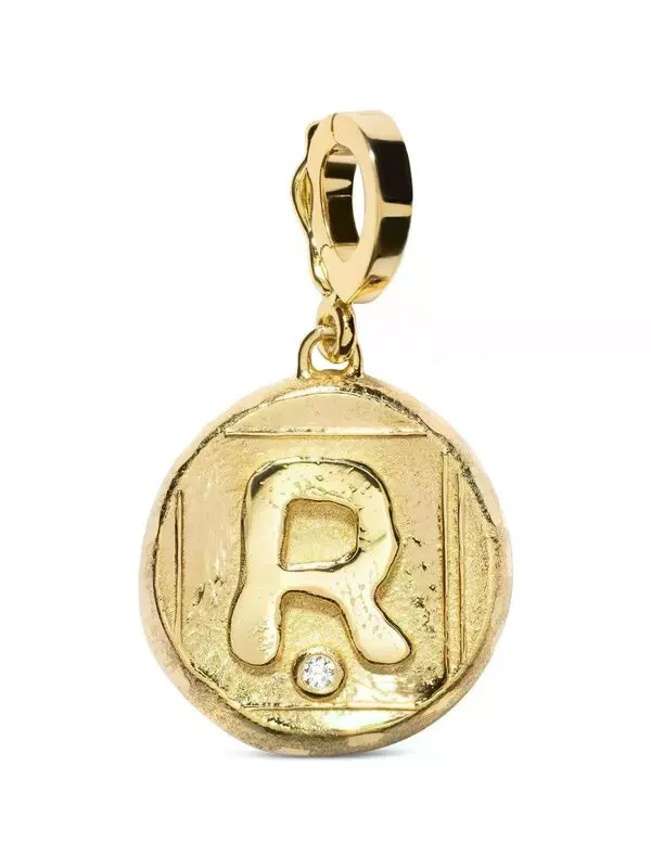 AZLEE 18k Yellow Diamond Initial Motif Pendant - Gold