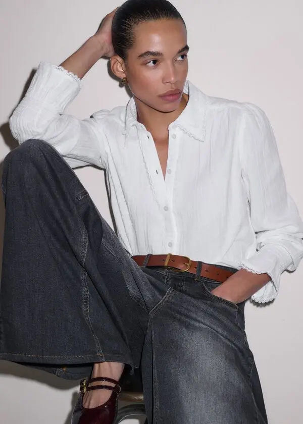 ME+EM Lace Trim Cheesecloth Blouse