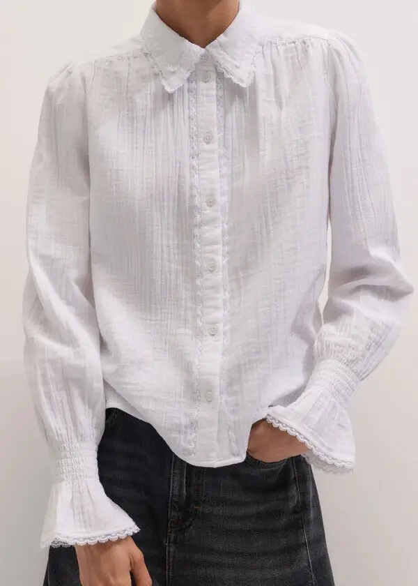ME+EM Lace Trim Cheesecloth Blouse