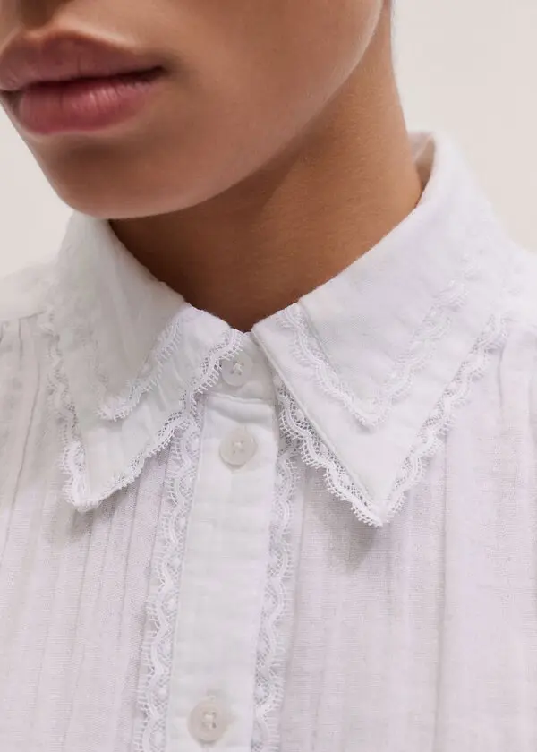 ME+EM Lace Trim Cheesecloth Blouse
