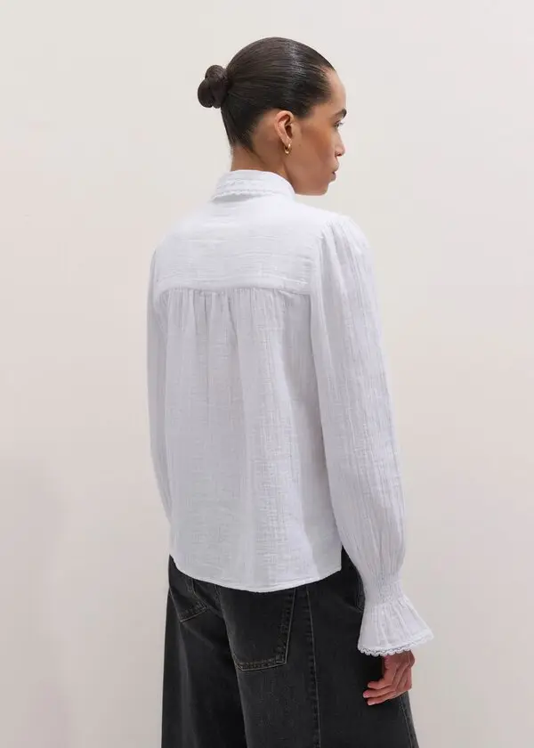 ME+EM Lace Trim Cheesecloth Blouse