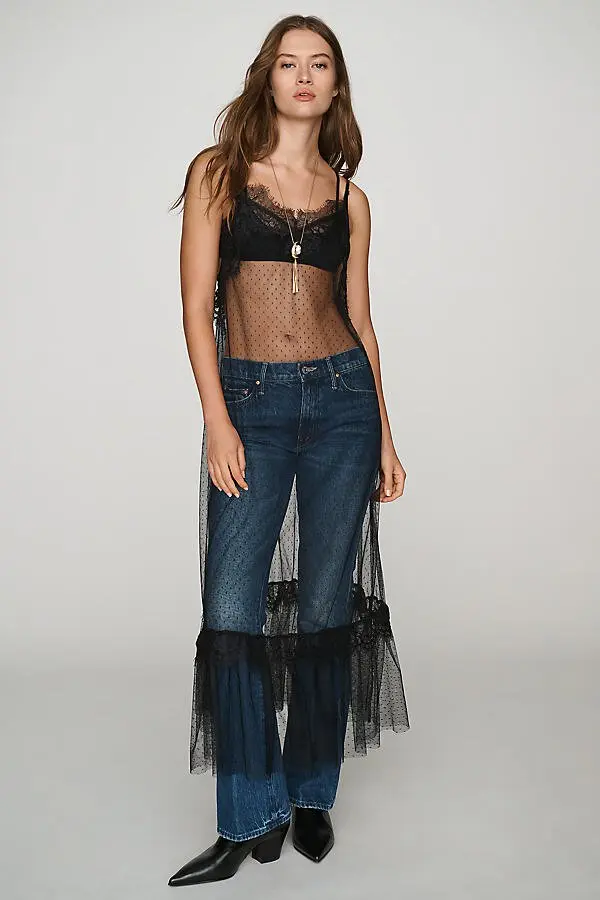 LYREBIRD Mesh Lace Slip Maxi Dress - Black