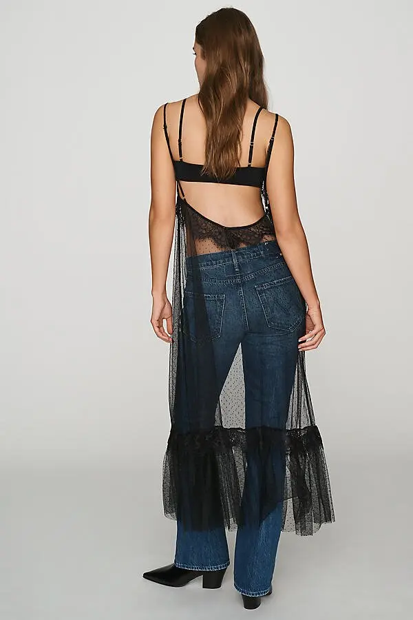 LYREBIRD Mesh Lace Slip Maxi Dress - Black