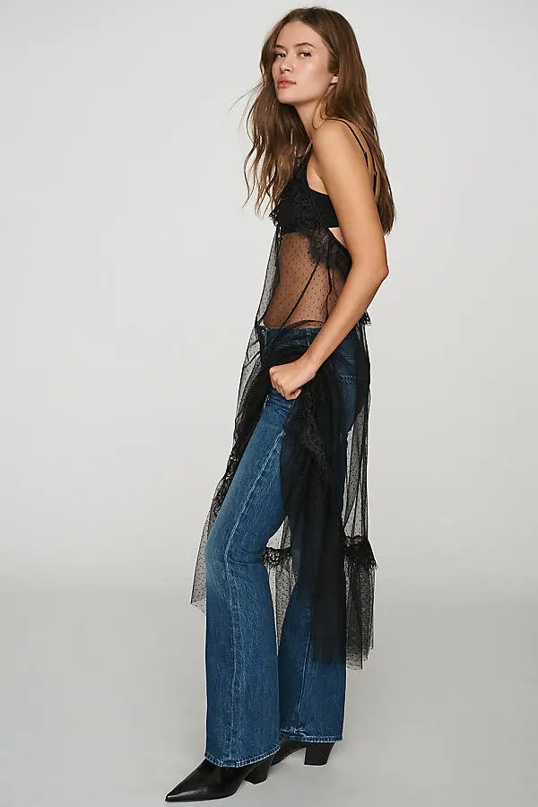 LYREBIRD Mesh Lace Slip Maxi Dress - Black