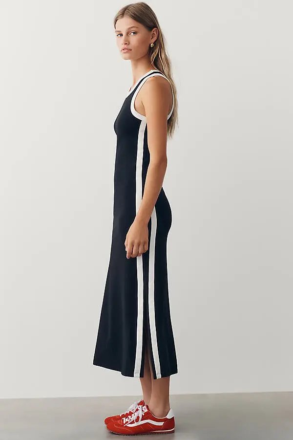 Daily Practice Contrast Piping High Neck Tank Dress - Black