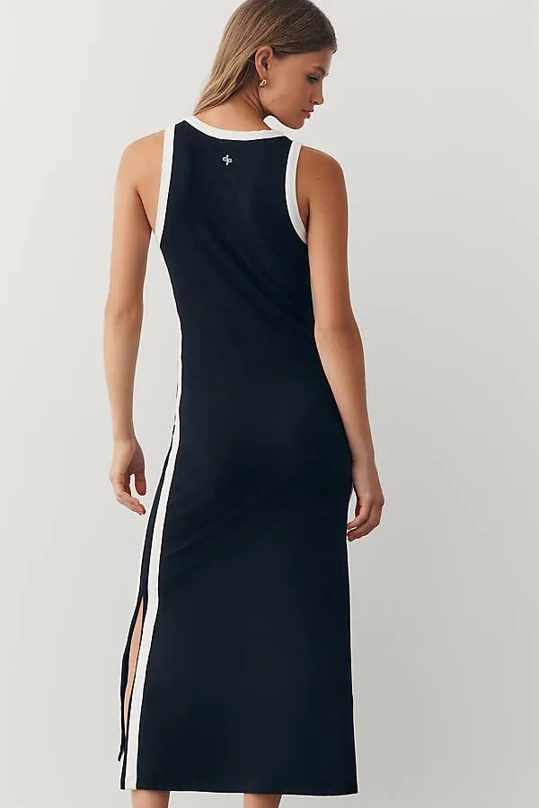 Daily Practice Contrast Piping High Neck Tank Dress - Black