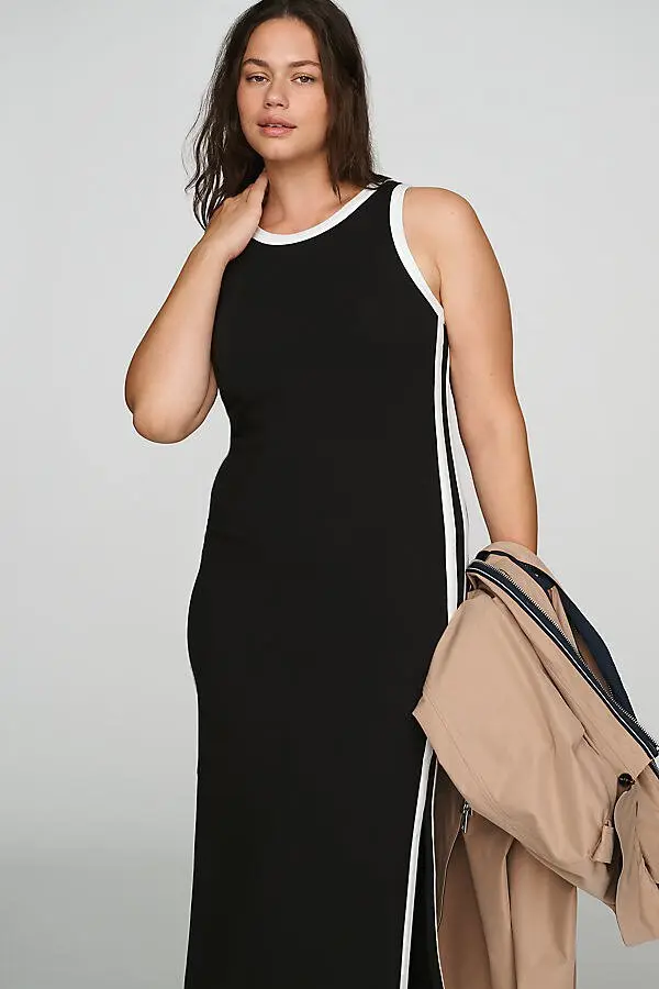 Daily Practice Contrast Piping High Neck Tank Dress - Black