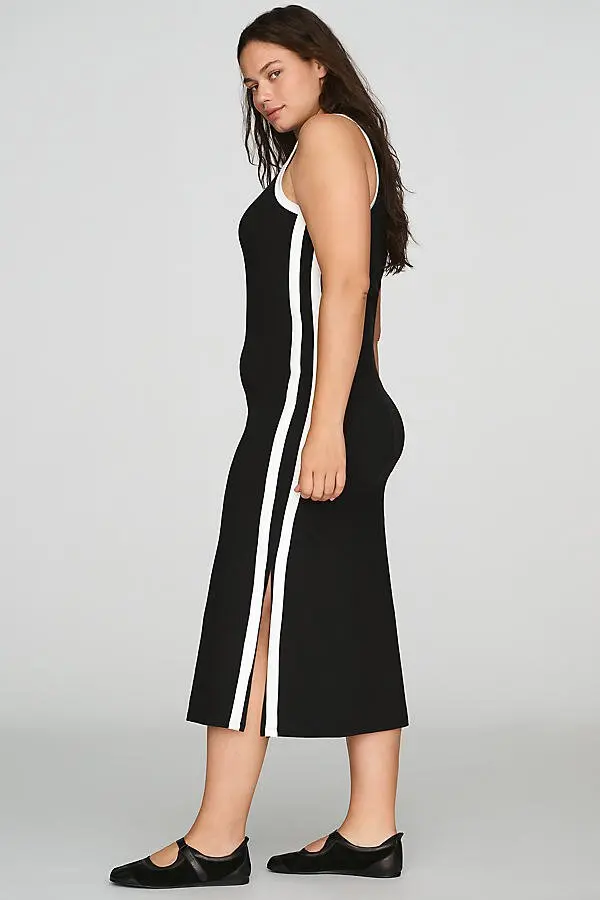 Daily Practice Contrast Piping High Neck Tank Dress - Black