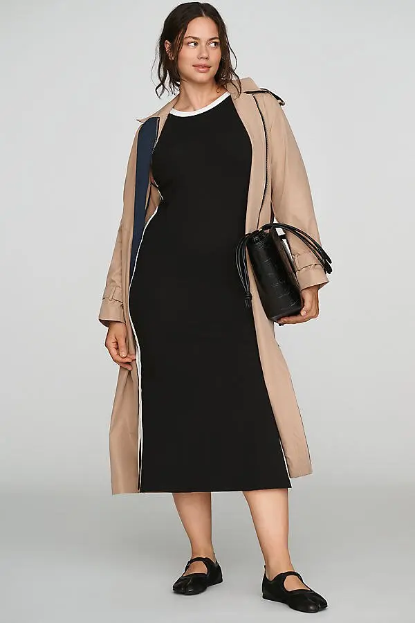 Daily Practice Contrast Piping High Neck Tank Dress - Black