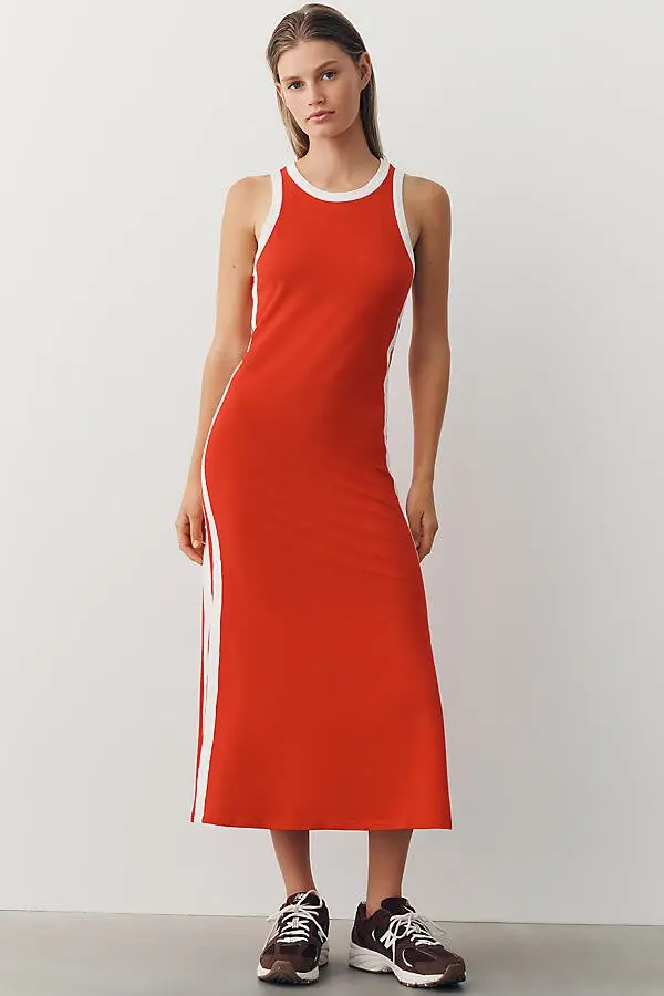Daily Practice Contrast Piping High Neck Tank Dress - Red
