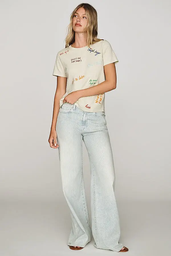 PILCRO Cotton Slim Embroidered Crewneck T-shirt