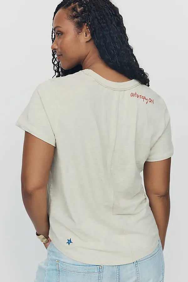 PILCRO Cotton Slim Embroidered Crewneck T-shirt
